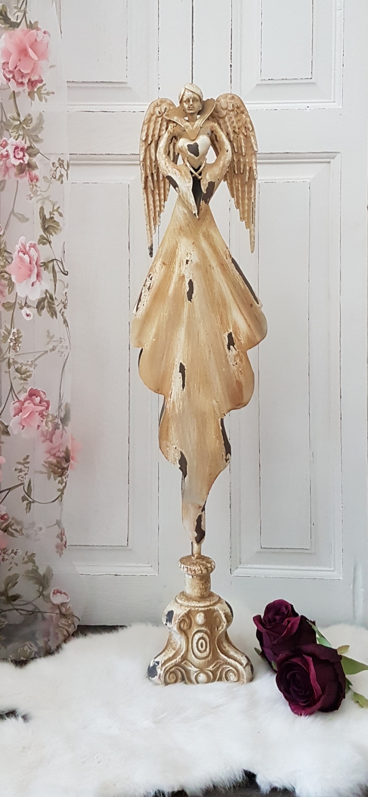 Shabby Chic Deko Engel – antik beige patiniert – 66 cm – Dekodreams Wolf